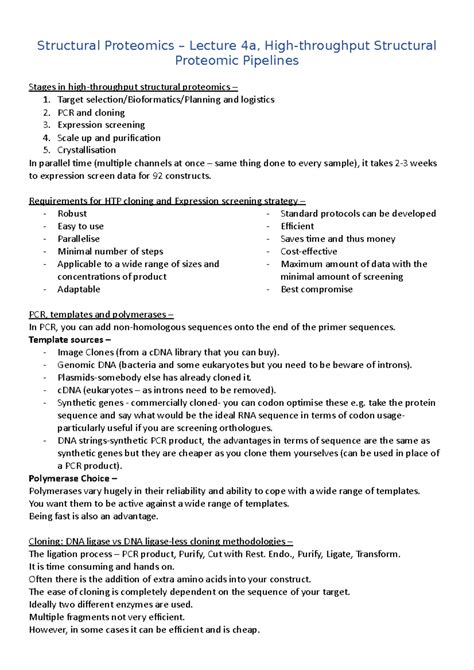 Structural Proteomics Lecture 4a Structural Proteomics Lecture 4a