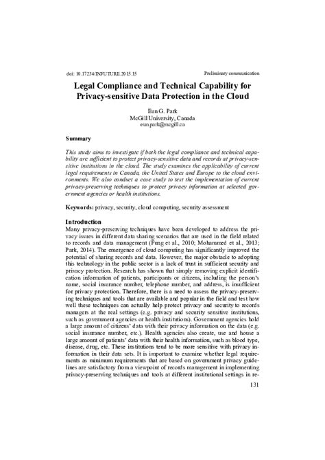Pdf Legal Compliance And Technical Capability For Privacy Sensitive