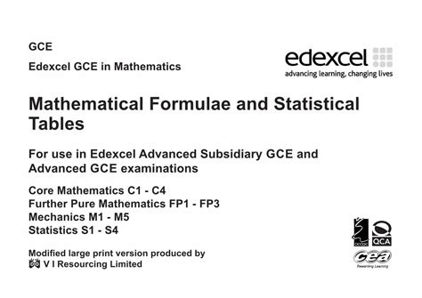 pdf mathematical formulae and statistical tables edexcel level