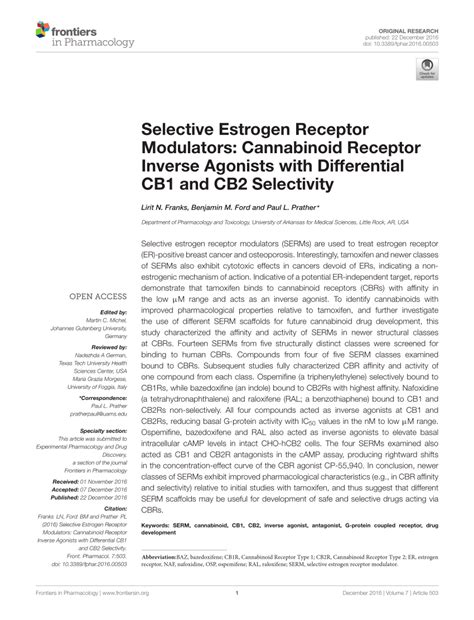 Pdf Selective Estrogen Receptor Modulators Cannabinoid Receptor
