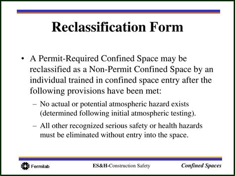 Permit Required Confined Space Reclassification Form Form Resume