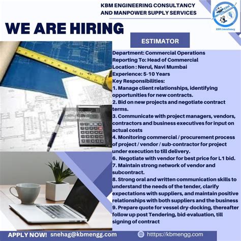 Sneha Dabholkar On Linkedin We Are Hiring An Estimation Engineer For A