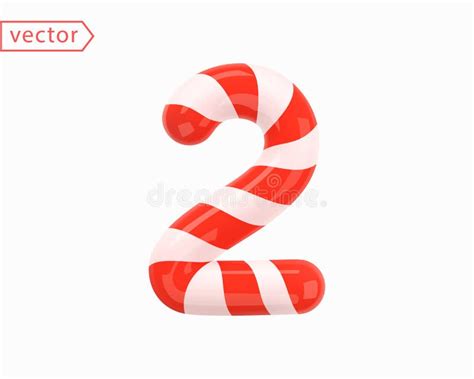 Number 2 Number Two Sign White Intertwined With Red Ribbon 3d Numeral As Candy Cane In Cartoon