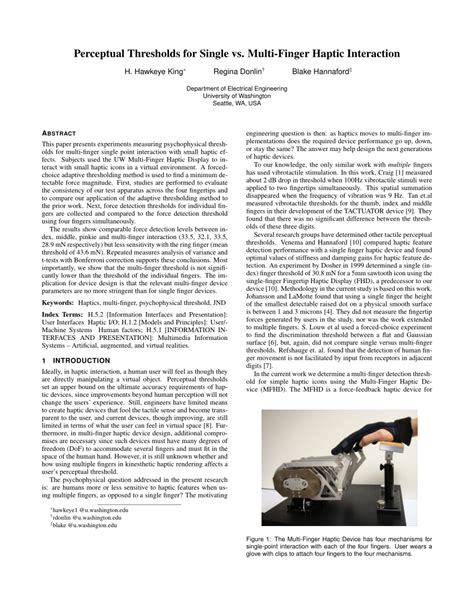 Pdf Perceptual Thresholds For Single Vs Multi Finger Haptic Interaction