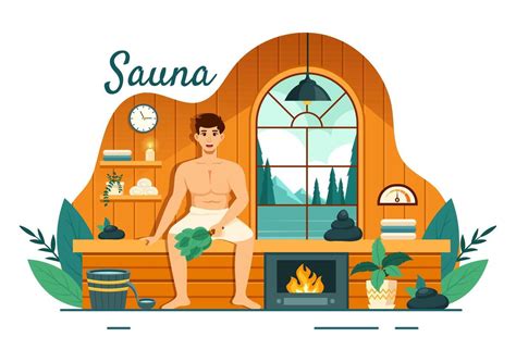 Sauna And Steam Room Illustration With People Relax Washing Their