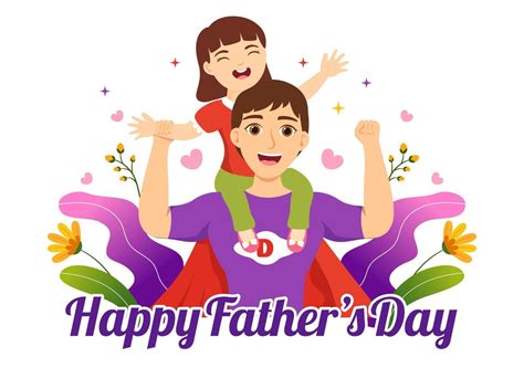 Happy Fathers Day Illustration With Father And His Son Playing Together