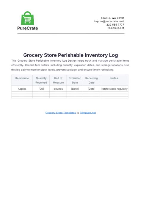 Free Grocery Store Perishable Inventory Log Design Template To Edit Online