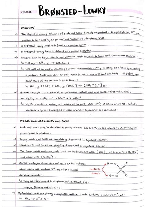 AQA A Level Chemistry Handwritten Notes Acids And Bases Unit Acids And Bases