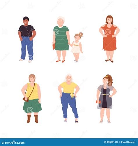 People Characters With Corpulent Body In Standing Pose Vector