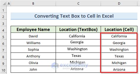 How To Convert A Text Box Into A Cell In Excel Steps
