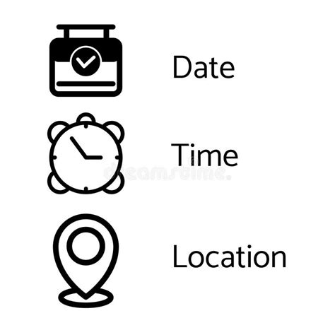 Set Date Time And Location Icons For Graphic Designisolated On A White Background Stock Vector