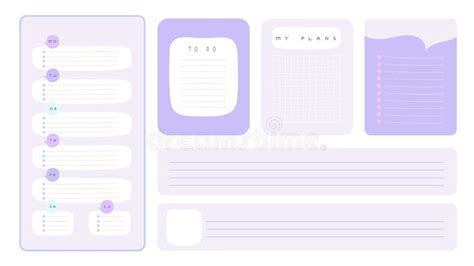 Diary Pages Planners And Notes Paper Sheets Cute Girly Style Simple Design Stock Vector