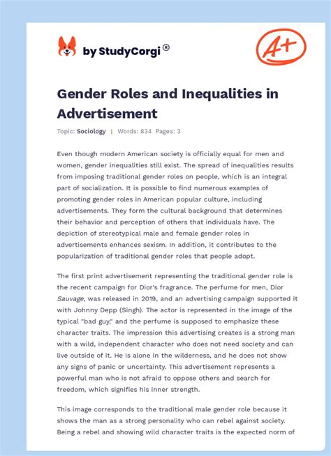 Gender Roles And Inequalities In Advertisement Free Essay Example