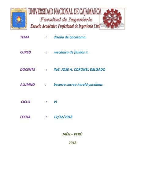 Diseño De Una Bocatoma Pdf Agua Subterránea Represa