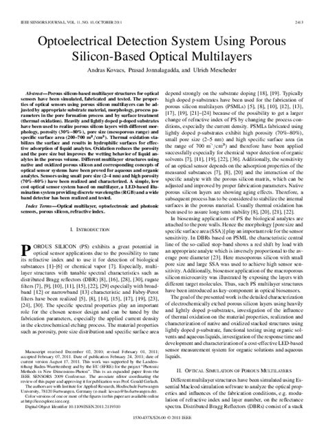 Pdf Optoelectrical Detection System Using Porous Silicon Based