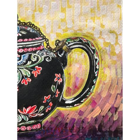 Antique Teapot Painting 14 Black Floral Faience Teapot Original