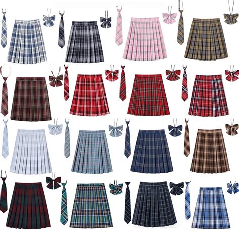 Women Plaid Pleat Skirt With Necktie Bowtie Xs 5xl Harajuku Preppy Mini