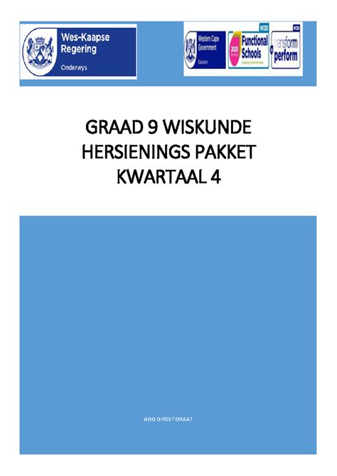 Wiskunde Gr9 Huis Pakket Aoo Direktoraat Graad 9 Wiskunde