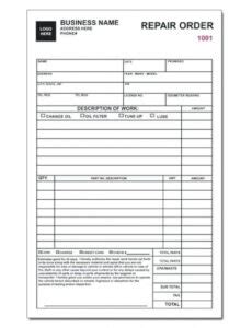 Truck Maintenance Work Order Template