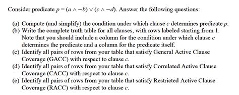 Solved Consider Predicate P A V C D Answer The Chegg