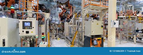 Automated Assembly Process Of Cars By Robots Automotive Production