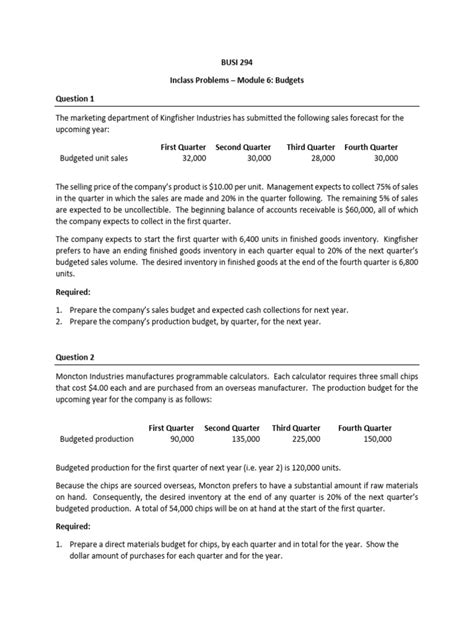 1 inclass practice problems pdf budget inventory