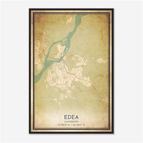 Vintage Edea Cameroon Map Poster Edea City Road Wall Art Print