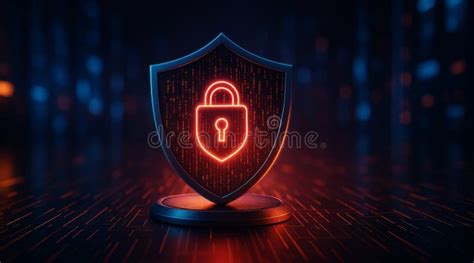 Cybersecurity Shield With Glowing Padlock Symbolizing Data Protection Stock Illustration