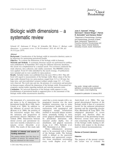 Biologic Width Dimensions A Systematic Review Pdf Periodontology