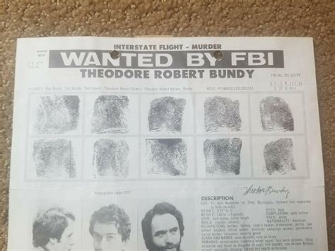 Original 1978 Serial Killer Ted Bundy Fbi Wanted Poster Rare