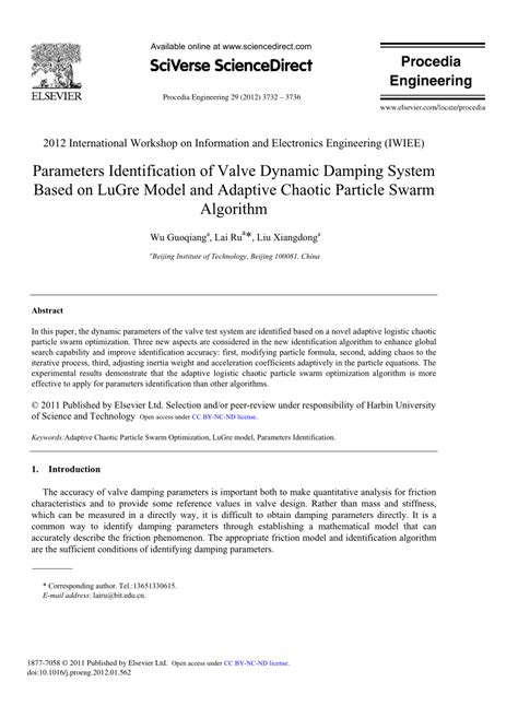 Pdf Parameters Identification Of Valve Dynamic Damping System Based On Lugre Model And