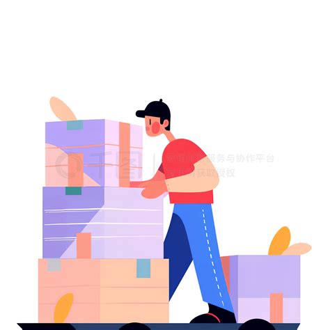 扁平数字艺术工人在搬运纸箱人物手绘扁平插画ai平面元素免费下载png格式2784像素编号69374992 千图网