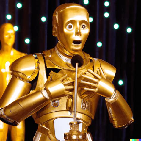 Highly Detailed Media Photo Of C3po Of Star Wars Holding The Oscar And