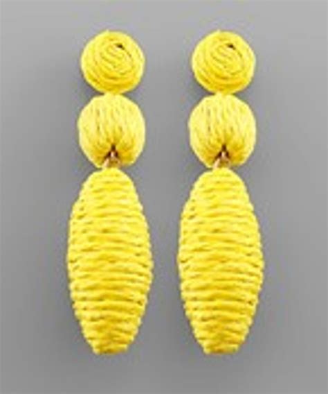 Raffia Ball And Oval Earring Yellow Monkees Of Frisco