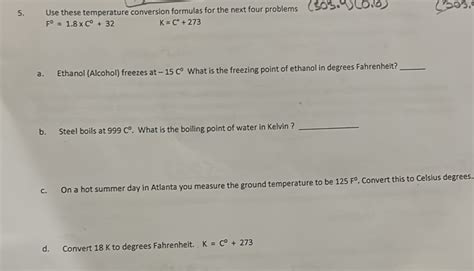 Solved 5 Use These Temperature Conversion Formulas For The Next Four