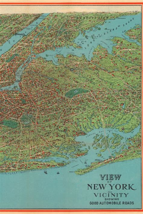 Vintage Map New York 1925 Illustrated Good Roads New York Road Map