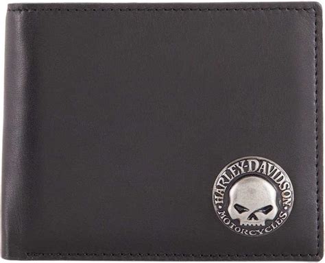 Harley Davidson Mens Skull Concho Bi Fold Rfid Genuine