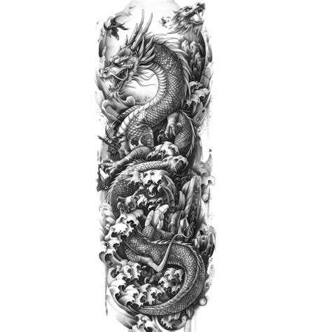 Premium Photo A Full Arm Sleeve Tattoo Design Featuring A Mix Of