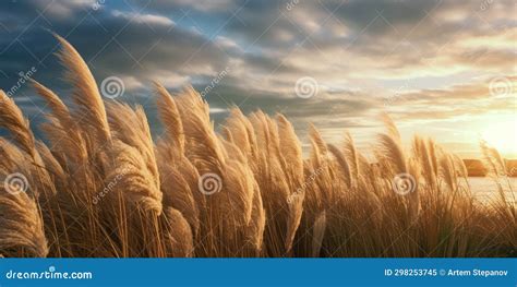 Blurred Pampas Grass Texture Background Dry Soft Cortaderia Selloana Fluffy Pampas Grass Reed