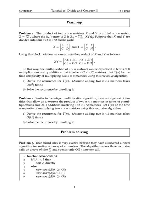tutorial 11 divide and conquer ii pdf