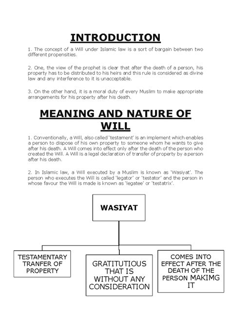 Wasiyat Notes Introduction The Concept Of A Will Under Islamic Law