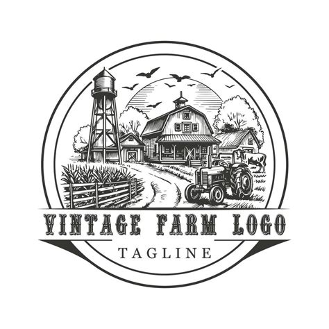 Classic Vintage Farm Logo With Water Tower And Tractor 49969371 Vector