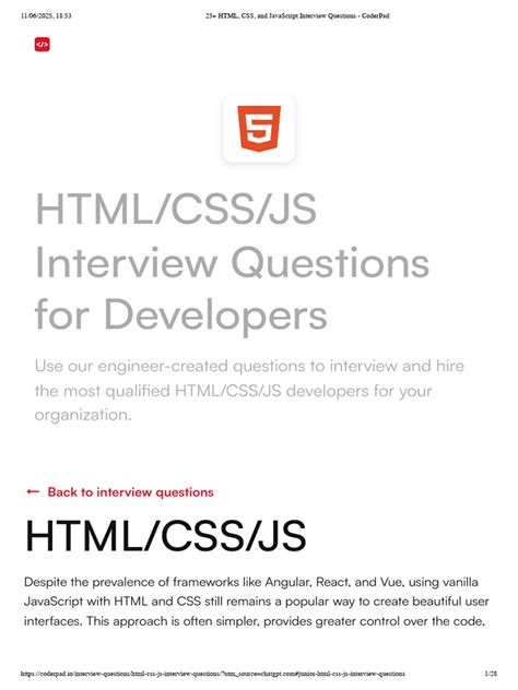 25 Html Css And Javascript Interview Questions Coderpad Pdf