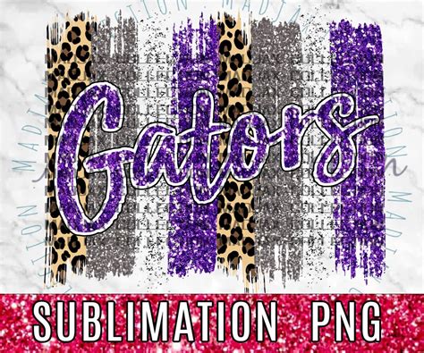 Gators Brush Stroke Design Sublimation Png Team Colors Purple And Gray Leopard And Glitter