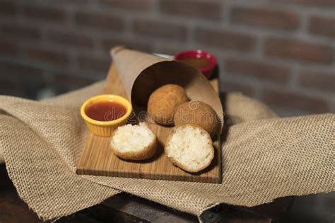 Risotto Balls With Sauces On Wood Stock Image Image Of Background