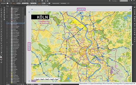 Köln Stadtbezirke Stadtteile Topographie Vektorkarte Grebemaps® B2b