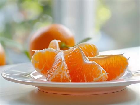 Orange Segments On White Plate Photo Premium Ai Generated Image