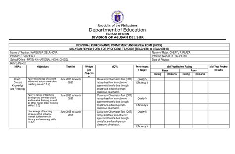 Midyear Review Form For Proficient Teachers Ipcrf 2025 2026 Studocu