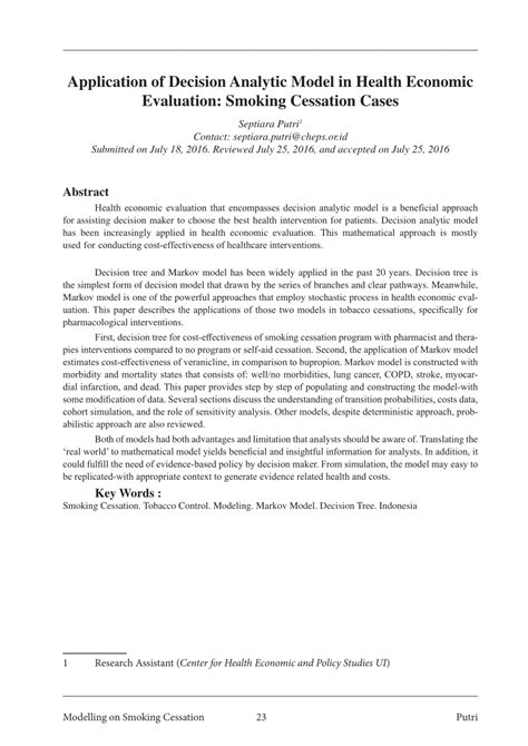 Pdf Application Of Decision Analytic Model In Health Economic Evaluation Smoking Cessation Cases
