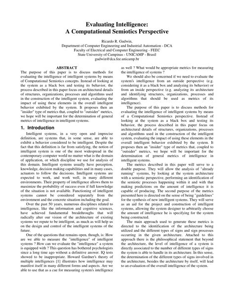 Pdf Evaluating Intelligence A Computational Semiotics Perspective